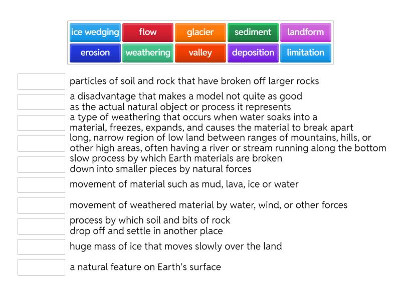 4th - Earths Processes - Match up