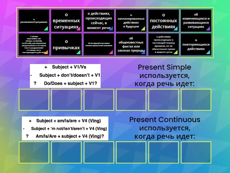 Use Present simple vs Present Continuous - Group sort