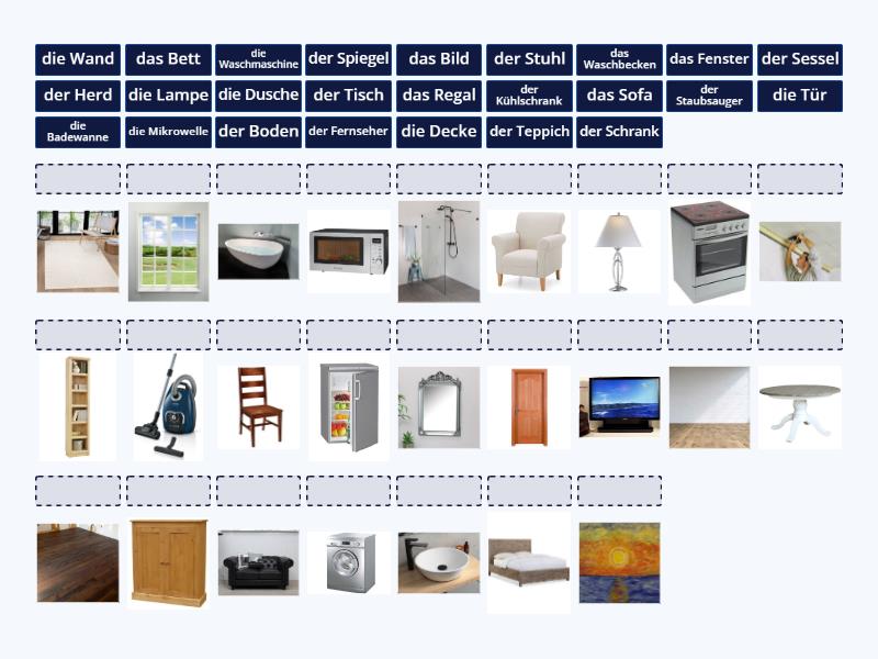 Wortschatz: Möbel und Haushaltsgeräte - Match up