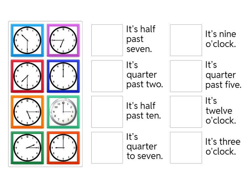Match the clock with the correct time - Une las parejas