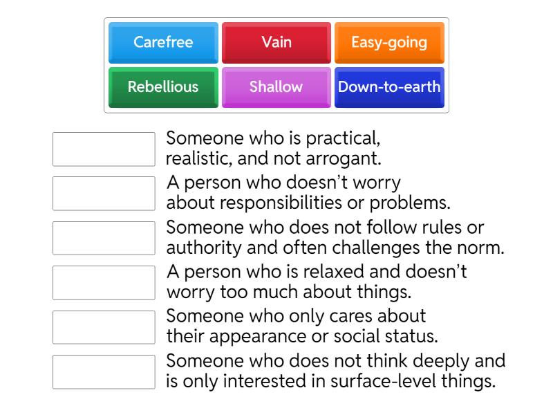 Focus 3 Unit 1A Personality Adjectives - Match up