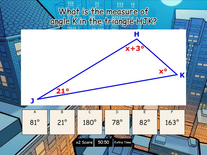 Triangle Angle Sum and Exterior Angle Theorem Practice - Gameshow quiz