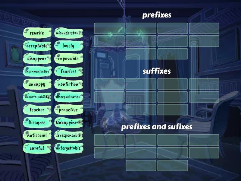 Exercises: prefixes and affixes game - Group sort