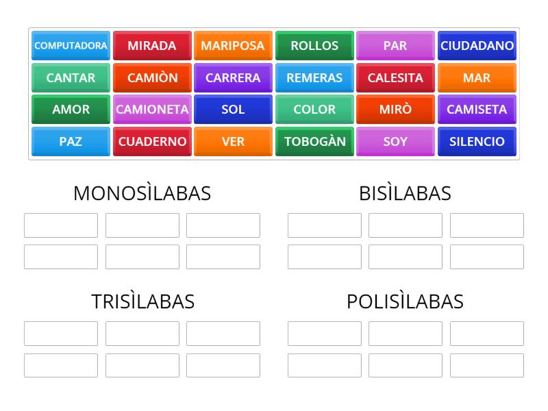 CLASIFICACION. CANTIDAD DE SILABAS - Ordenar por grupo