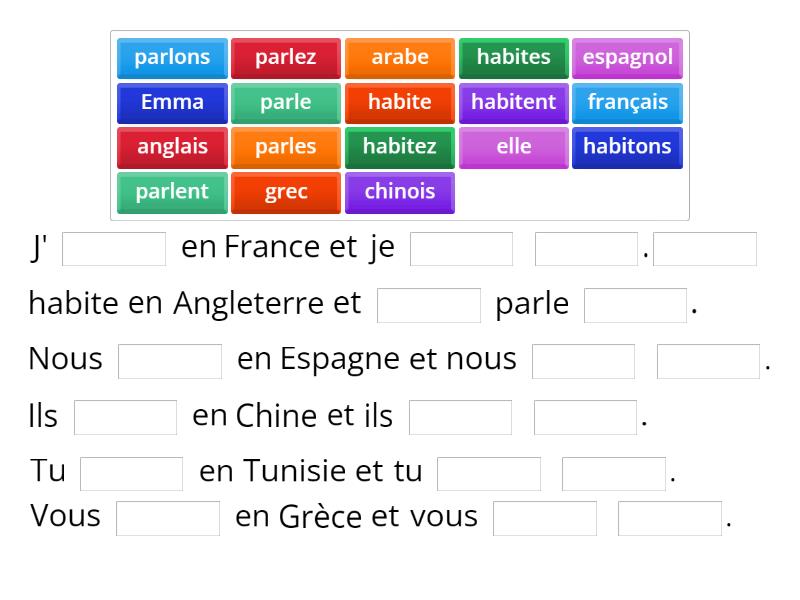 verbes parler et habiter - Complete a frase