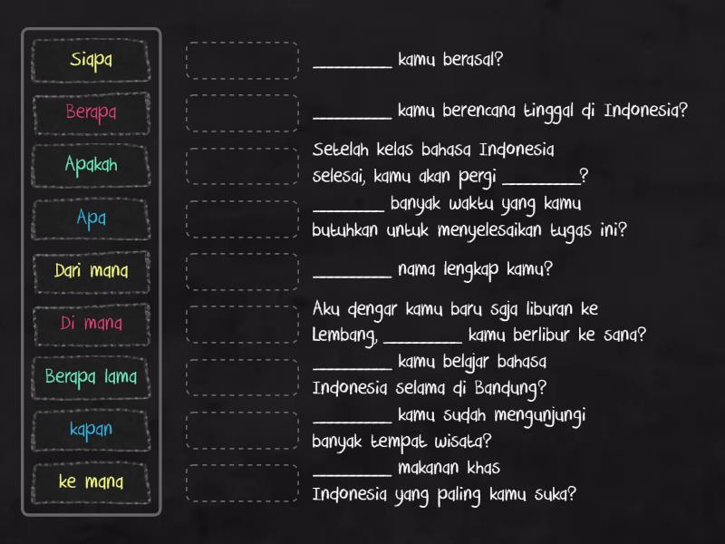 Latihan Kata Tanya BIPA 1 - Match up