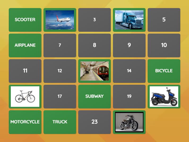ESL 2 - Means of transportation - memory game - Matching pairs
