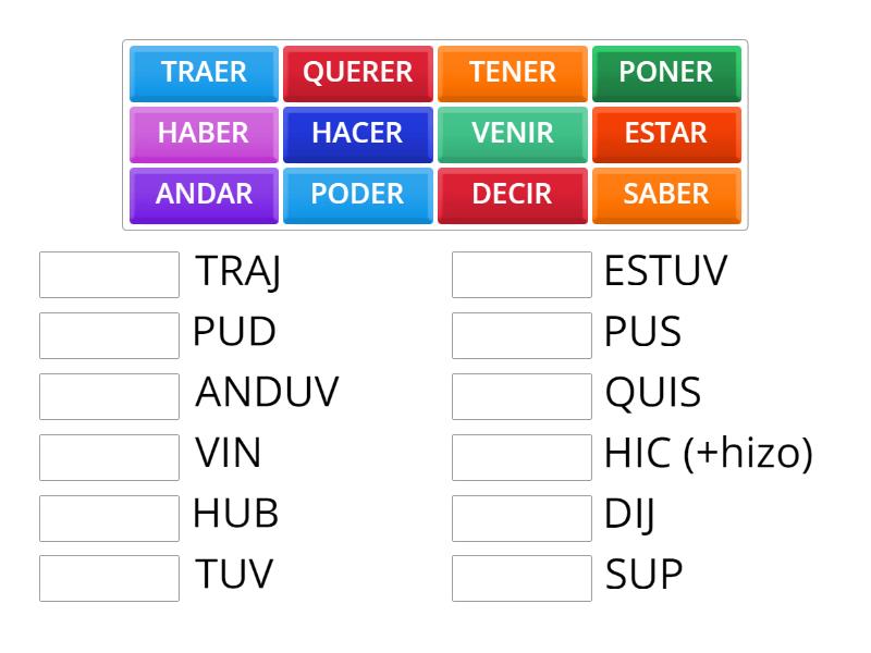STEM: PRETERITO DE VERBOS IRREGULARES - Match up