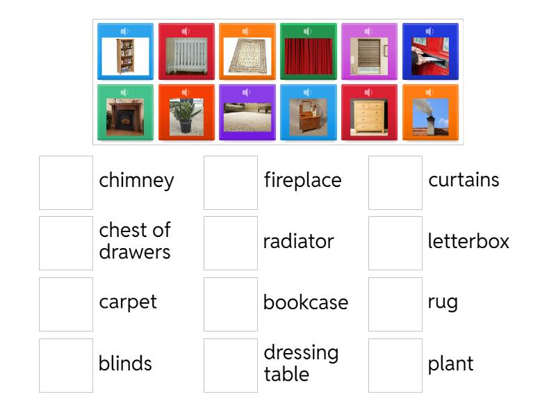 Vocabulary: match household objects with words - Match up