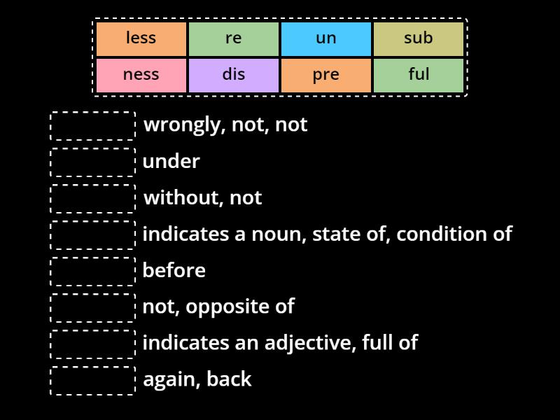Common Prefixes and Suffixes - Match up