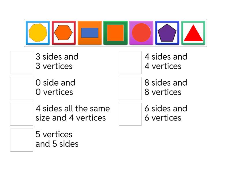 Match each 2 D shape with the correct attribute - Match up Match each 2 D shape with the correct attribute - Match up