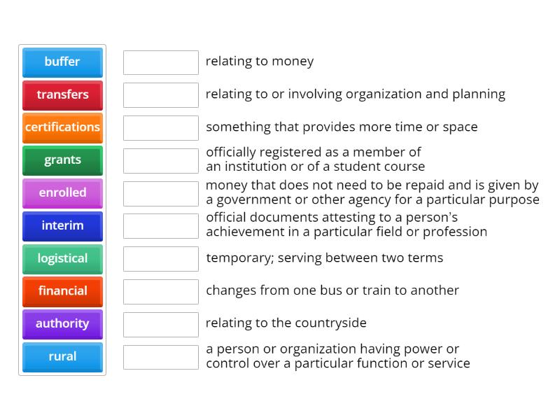 Unit 2 Module 2 Vocabulary - Match up