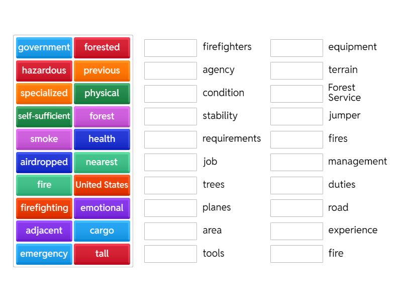 Smoke jumpers vocabulary - Match up