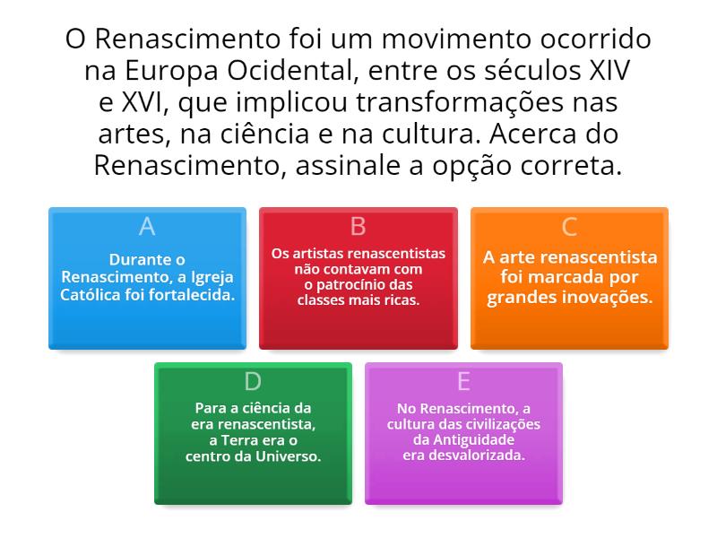 Exercicios sobre Renascimento - اختبار تنافسي