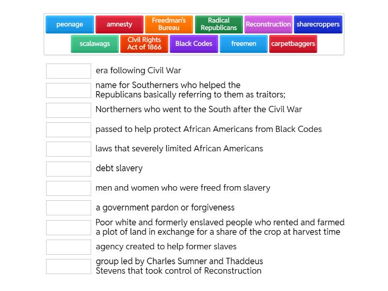 Reconstruction Vocabulary - Match up
