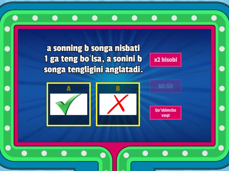Nisbat. Ikki sonning nisbati. (6-sinf) - Gameshow quiz