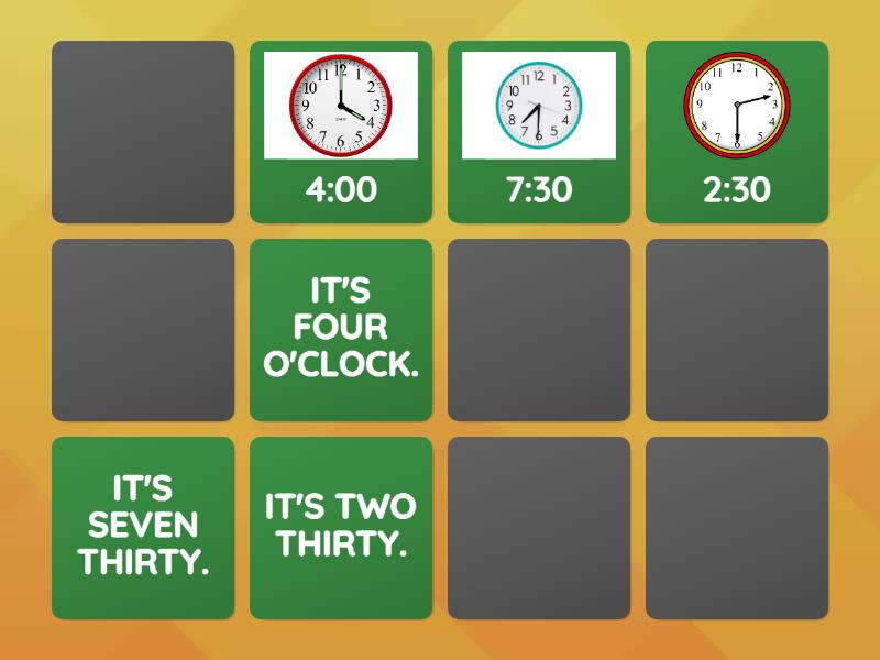 Telling the Time - Match clocks - Matching pairs
