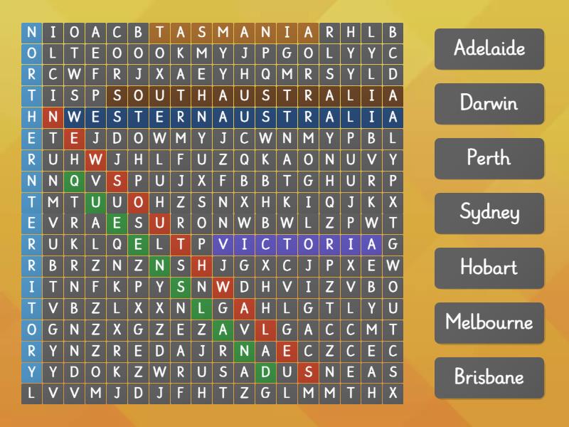 AUSTRALIAN STATES, TERRITORIES AND CAPITAL CITIES WORD SEARCH - Wordsearch