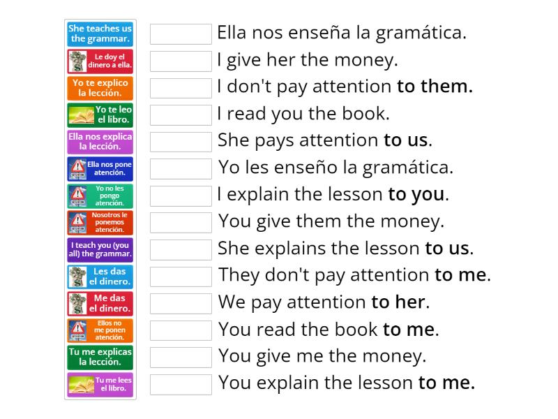 Keys Ch. 7 (Spanish): Indirect Object Pronouns & Present Tense - Match up