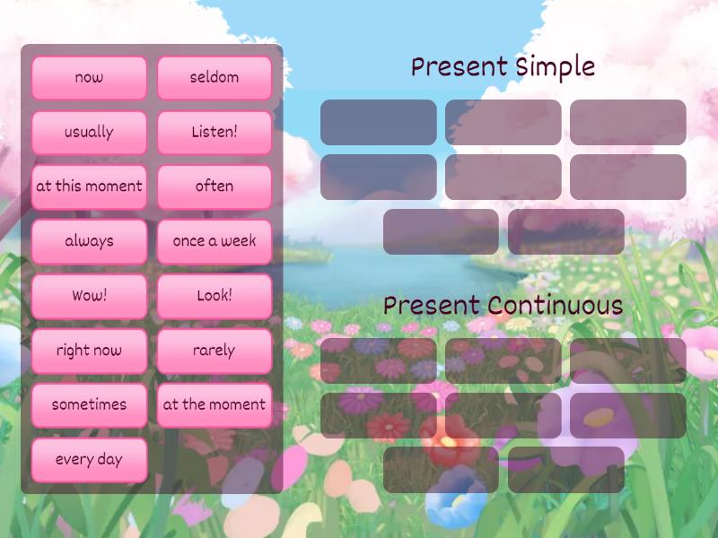 Present Simple vs Present Continuous - Signal Words - Group sort