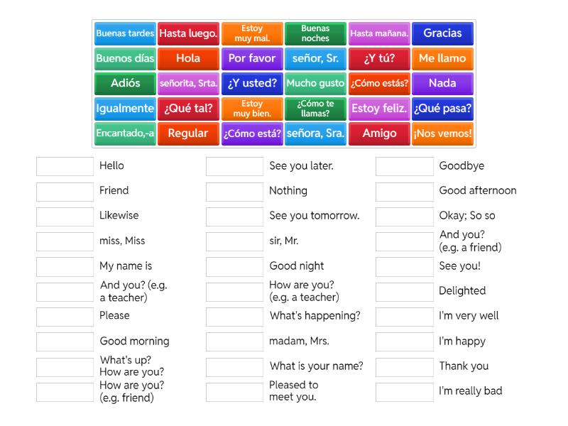 Saludos, Presentaciones y Despedidas - Match up