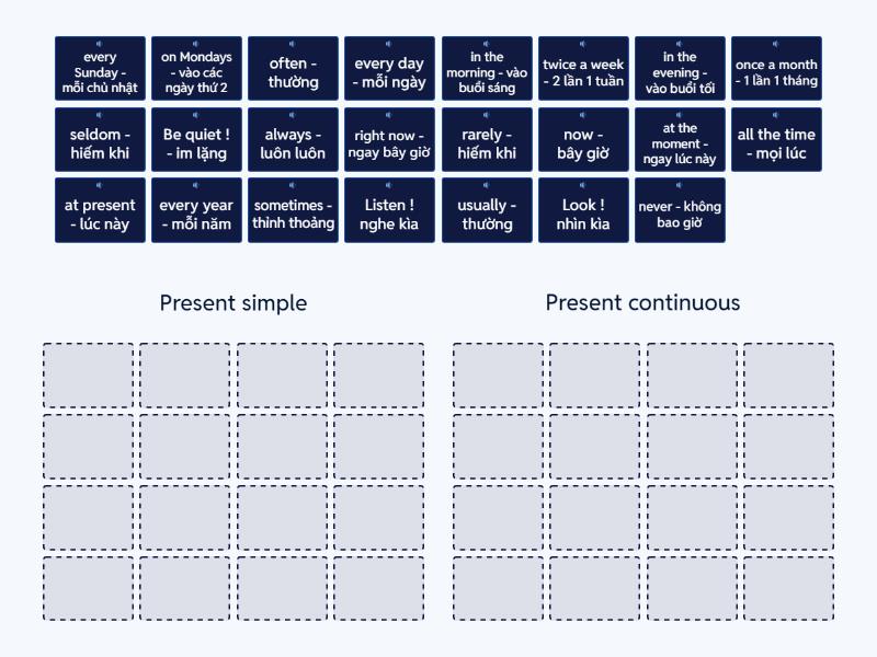 Present simple - present continuous - Group sort