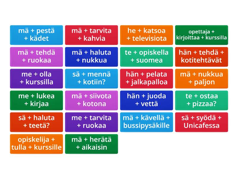 Verbityypit 1-5 lauseet - Flip tiles