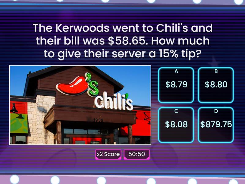 Restaurant and Shopping Math (Tax, Tips, and Discounts) - Gameshow quiz