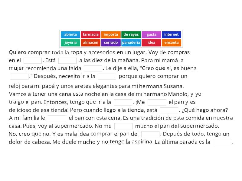 Avancemos 2 U3L1 - Complete the sentence