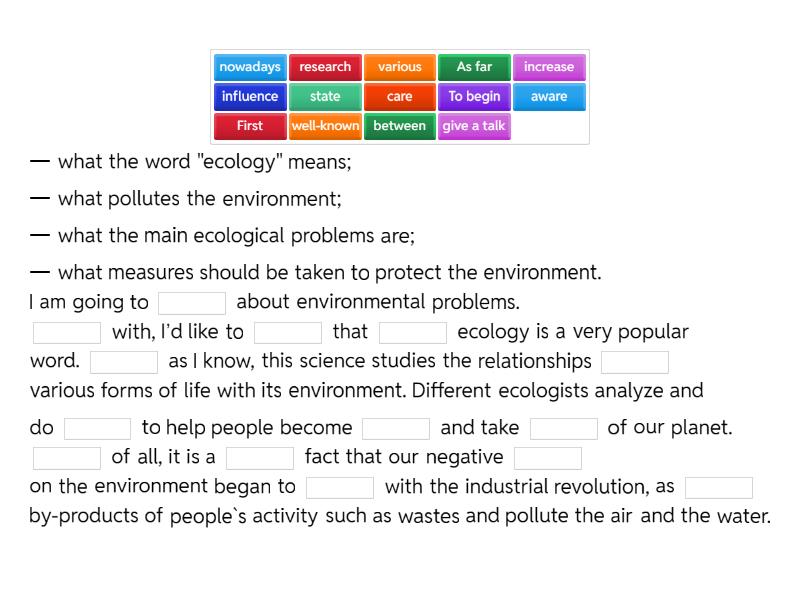 Ecology/ environment - Complete the sentence