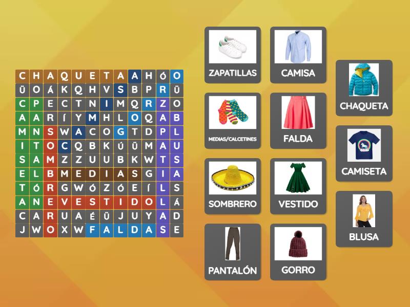 ROPA wordsearch - Sopa de letras