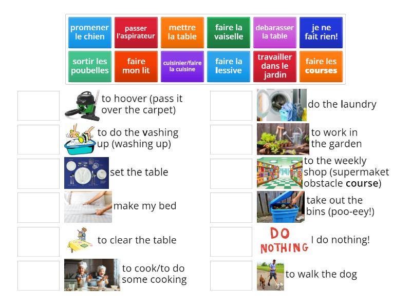 Form VII French Revision - chores - Match up