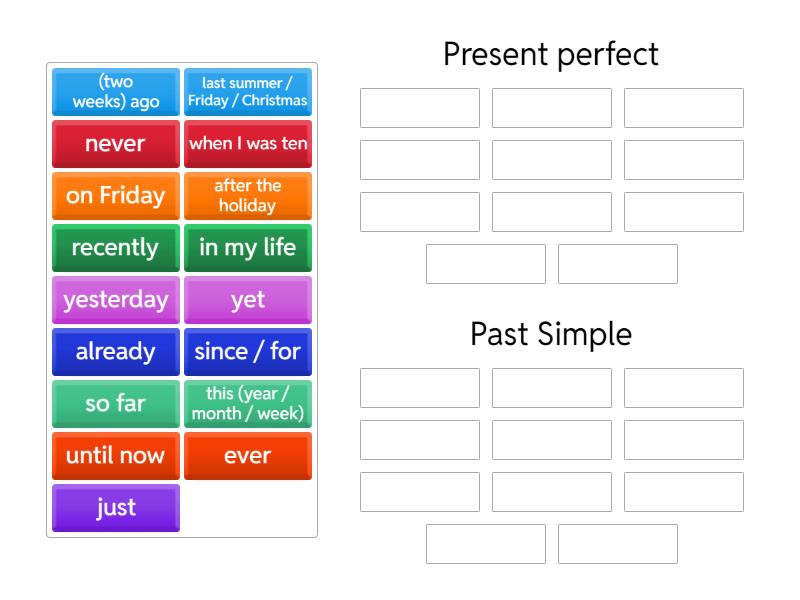 Present Perfect vs. Past Simple - Time expressions - Group sort
