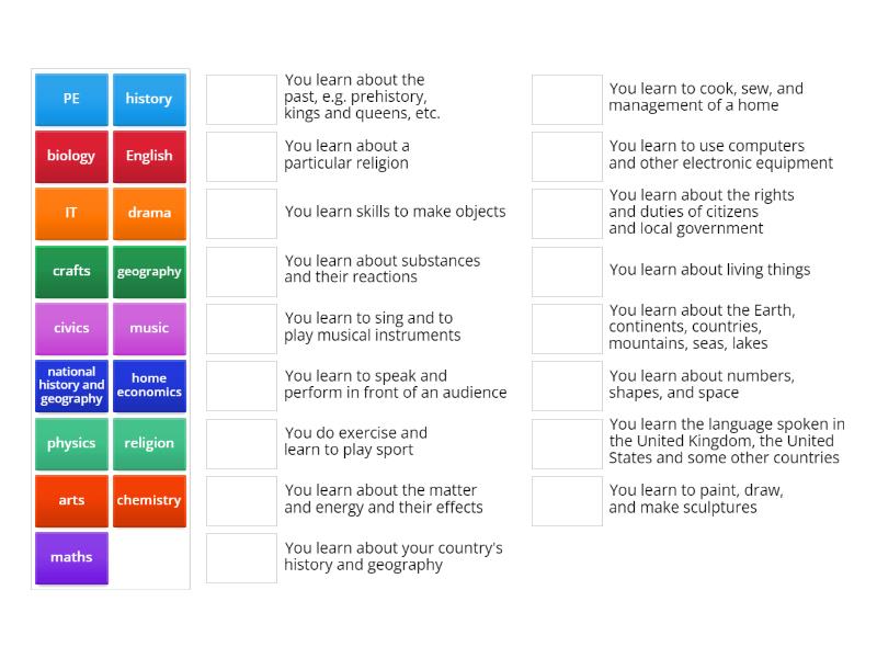Bloggers 1 Unit 3A - School subjects and definitions - Match up