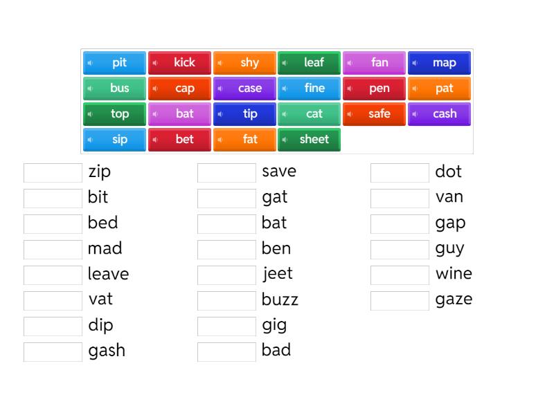 Minimal pairs-Voiced vs. Voiceless Consonants - Match up