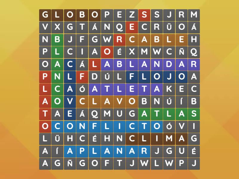 buscar palabras con silabas trabadas BL GL FL CL TL y PL - Sopa de letras