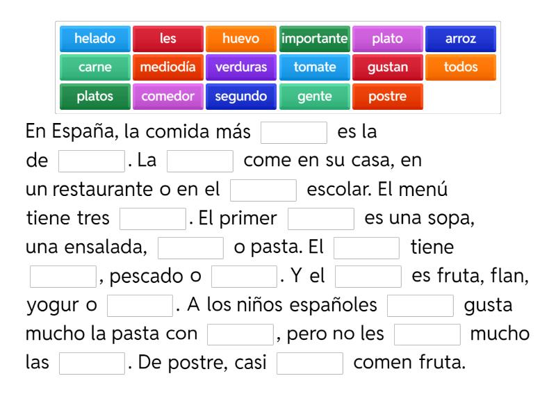 Texto 1. Completa las oraciones - Complete the sentence