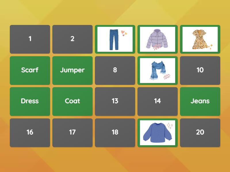 Clothes Memory Game - Matching pairs