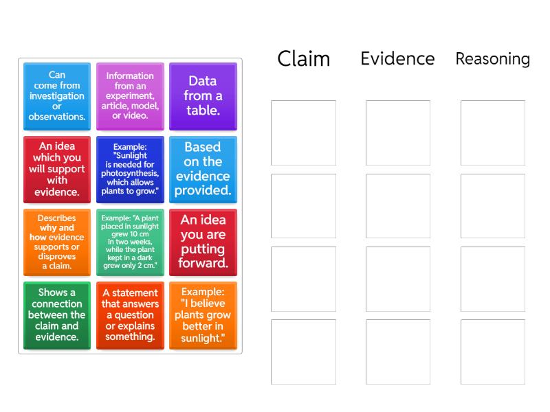 Claim Evidence Reasoning - Group sort