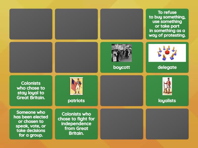 Road to Revolution Vocabulary - Matching pairs