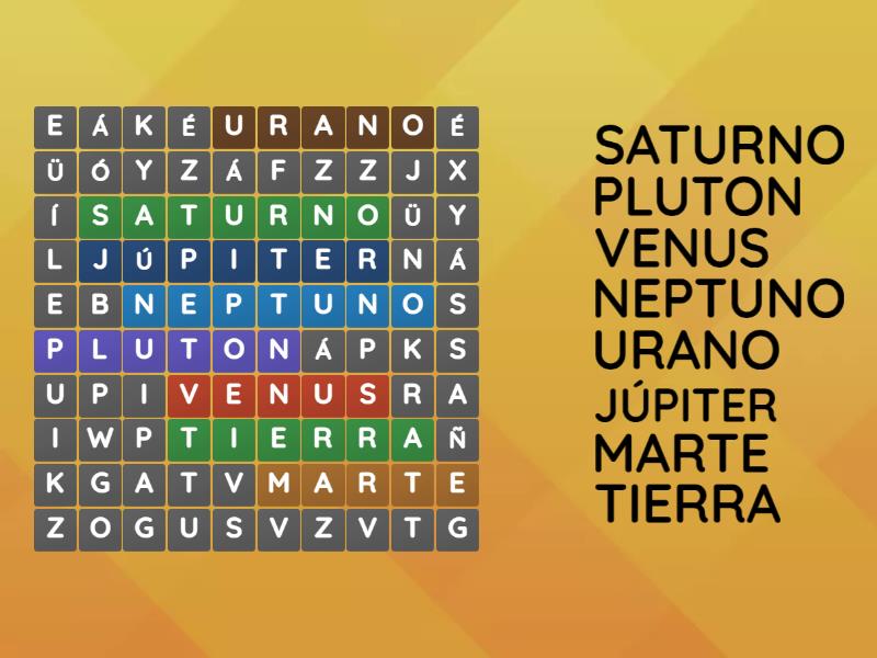 Encuentra los planetas del sistema solar en la sopa de letras - Wordsearch