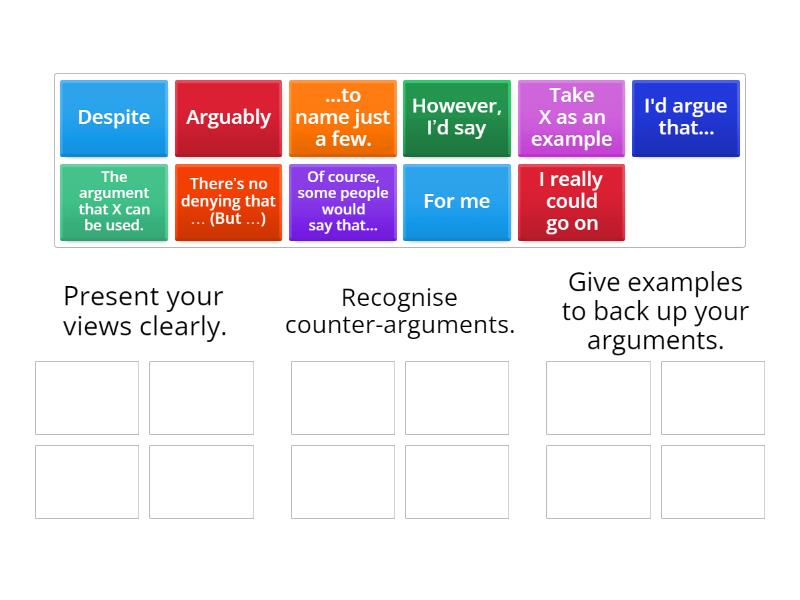 How to make a convincing argument. Put the expressions under the correct category. - Group sort
