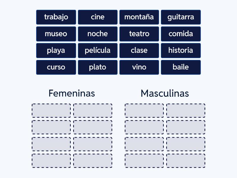 ¿Cuáles palabras son masculinas? ¿Cuáles son femeninas? - Group sort