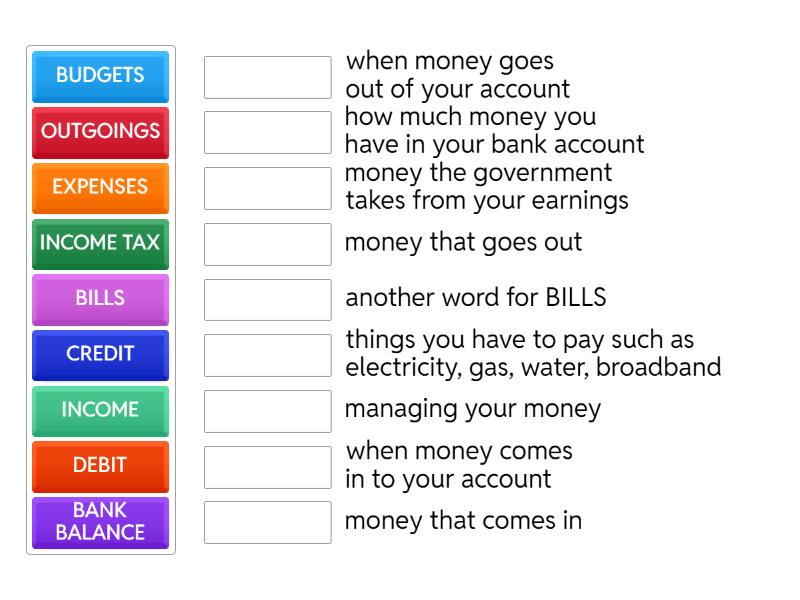 finance key terms - Match up