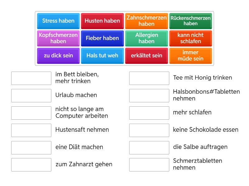 NEW GCSE German Gesundheit Problem - Lösung - Match up