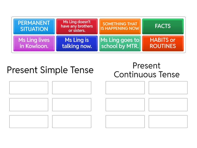 Use of Present Simple Tense VS Present Continuous Tense - Group sort