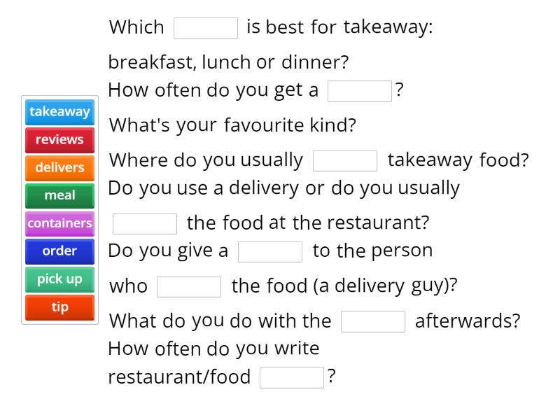 Food speaking A2 - Complete the sentence