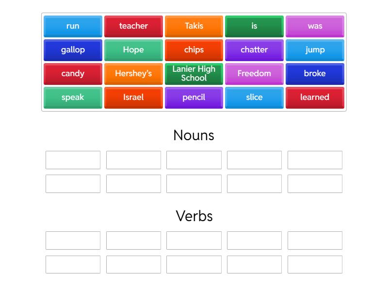 Nouns versus Verbs - Group sort