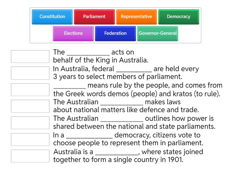 Word match - Australia's System of Government - Match up