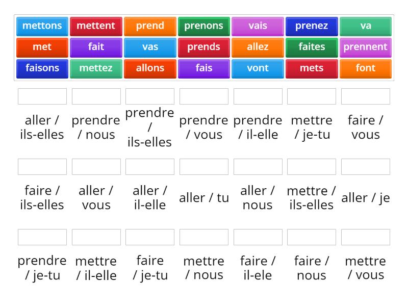 aller / faire / mettre / prendre - Match up
